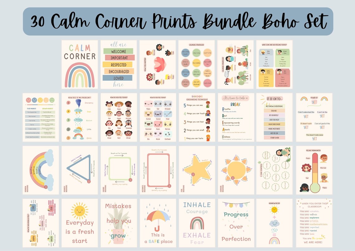 30 Calming Corner Classroom Boho Calm Down Printable Decor Wall Art ...