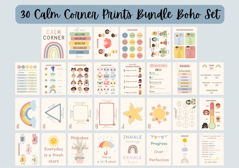 30 Calming Corner Classroom Boho Calm Down Printable Decor - Etsy