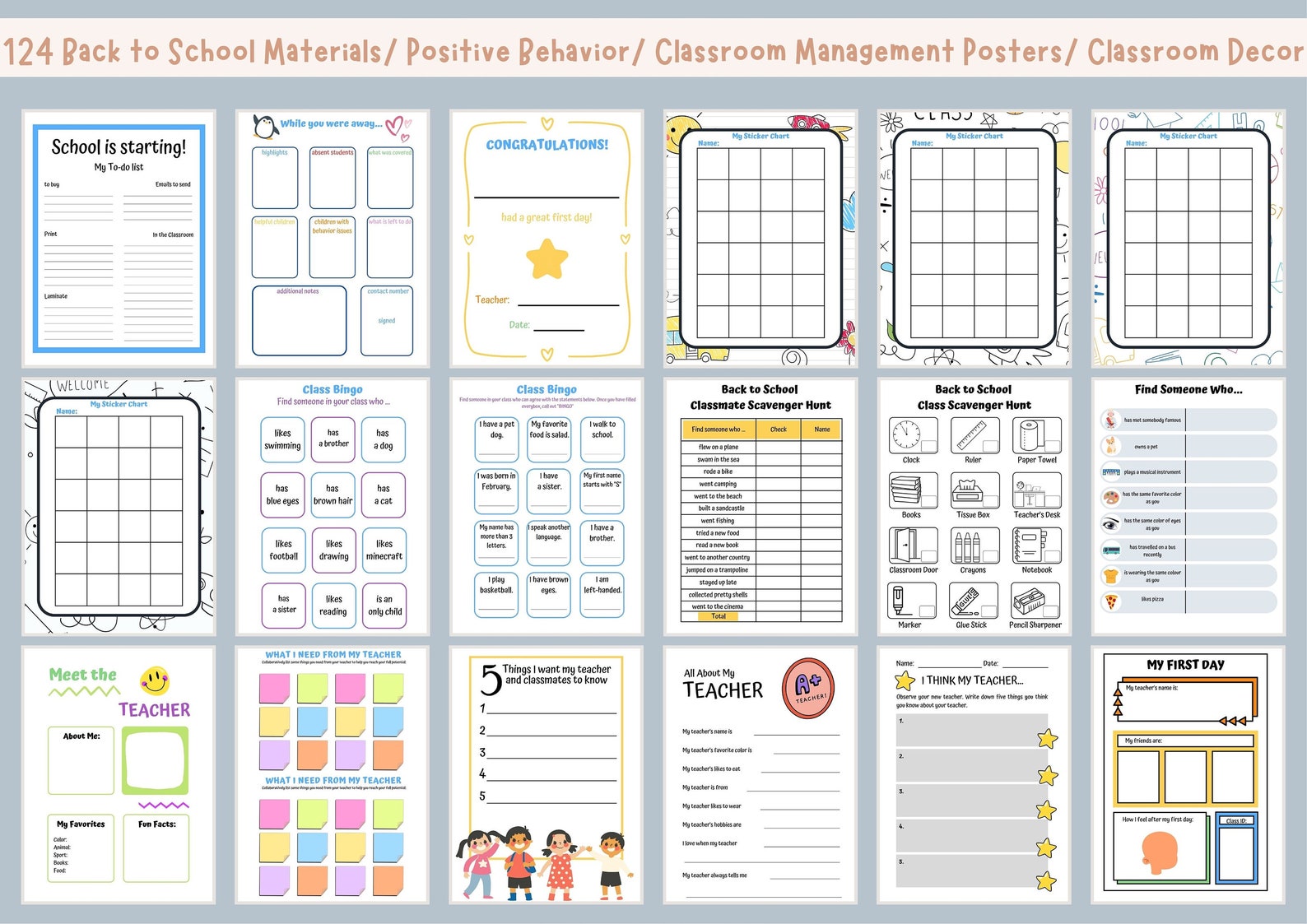 124 Back to School Materials, First Day of School - Etsy