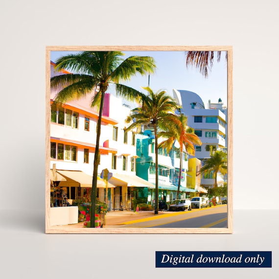 Vintage South Beach Miami Ai Art Print Ocean Drive Miami Wall - Etsy