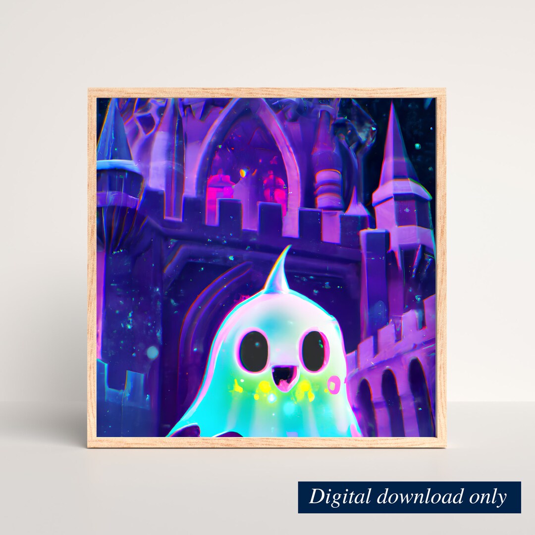Cute Ghost Halloween Ai Art Print, Ghost Wall Art, Fall Decor, Instant ...