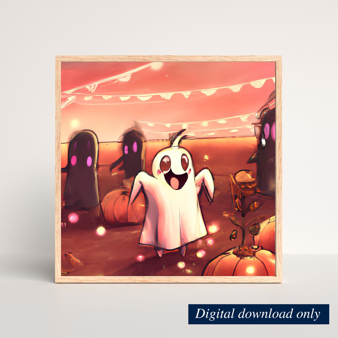 Cute Ghost Halloween Ai Art Print, Ghost Wall Art, Fall Decor, Instant ...