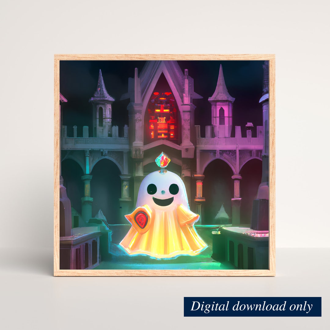 Cute Ghost Halloween Ai Art Print, Ghost Wall Art, Fall Decor, Instant ...