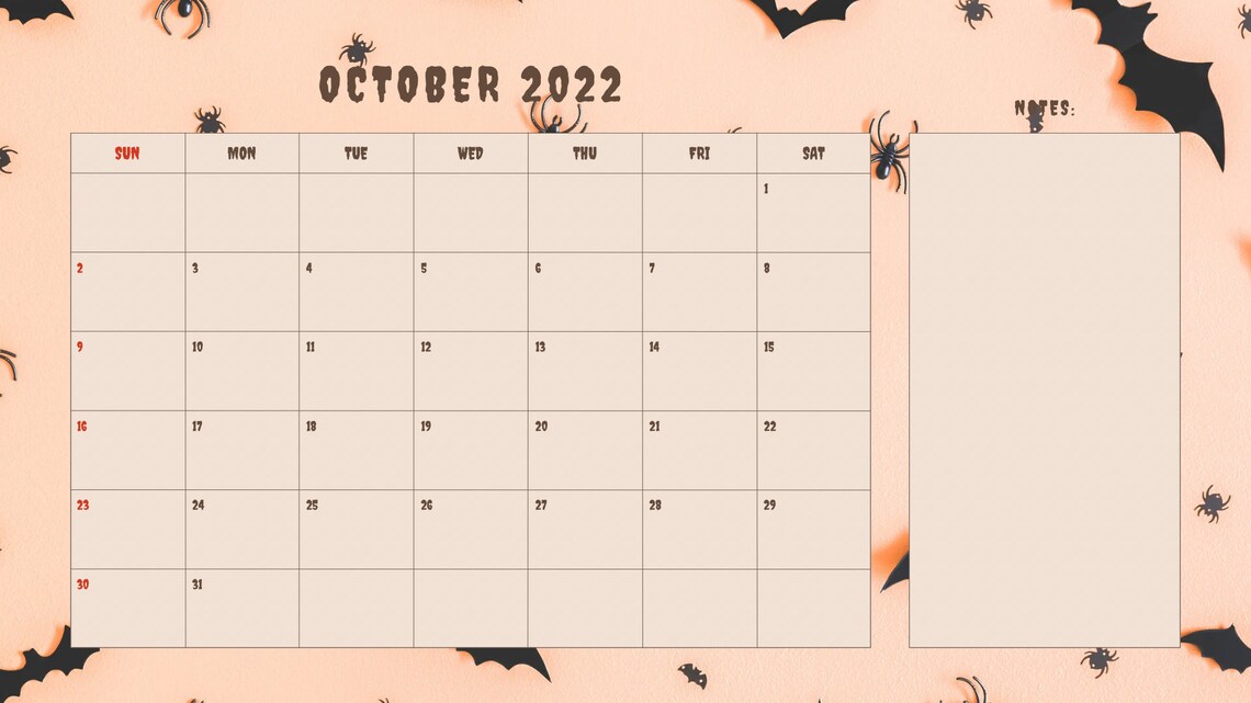 October 2022 Calendar Printable/fillable, Halloween October 2022 ...