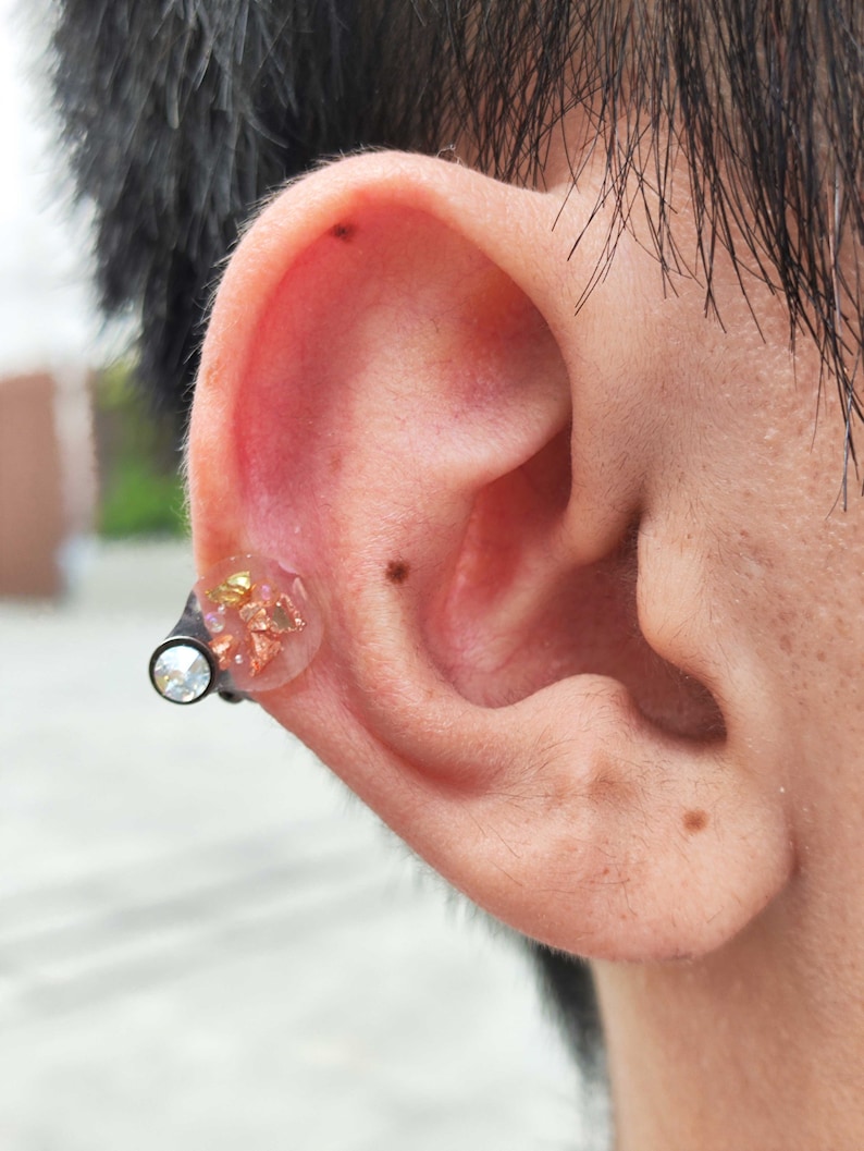 10mm 0.39 NEW DESIGN Keloid Earring for Helix and Earlobe. Black Gold ...