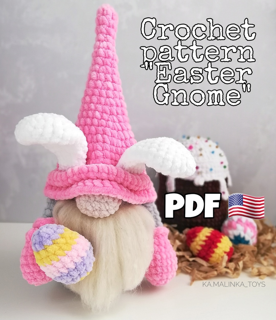 Crochet Easter Gnome Pattern PDF in Eng, Amigurumi Gnome Pattern, Amigurumi Easter Bunny Pattern ...