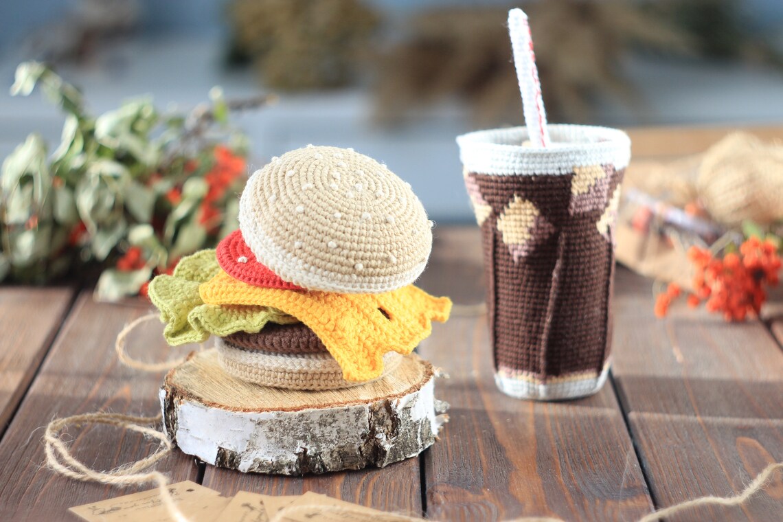 Crochet Pattern Set Burger and Coca-cola in a Glass Funny - Etsy Australia