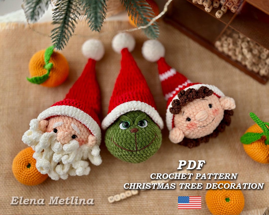 Crochet Pattern Christmas Tree Decorations Santa Claus and Evil Green ...