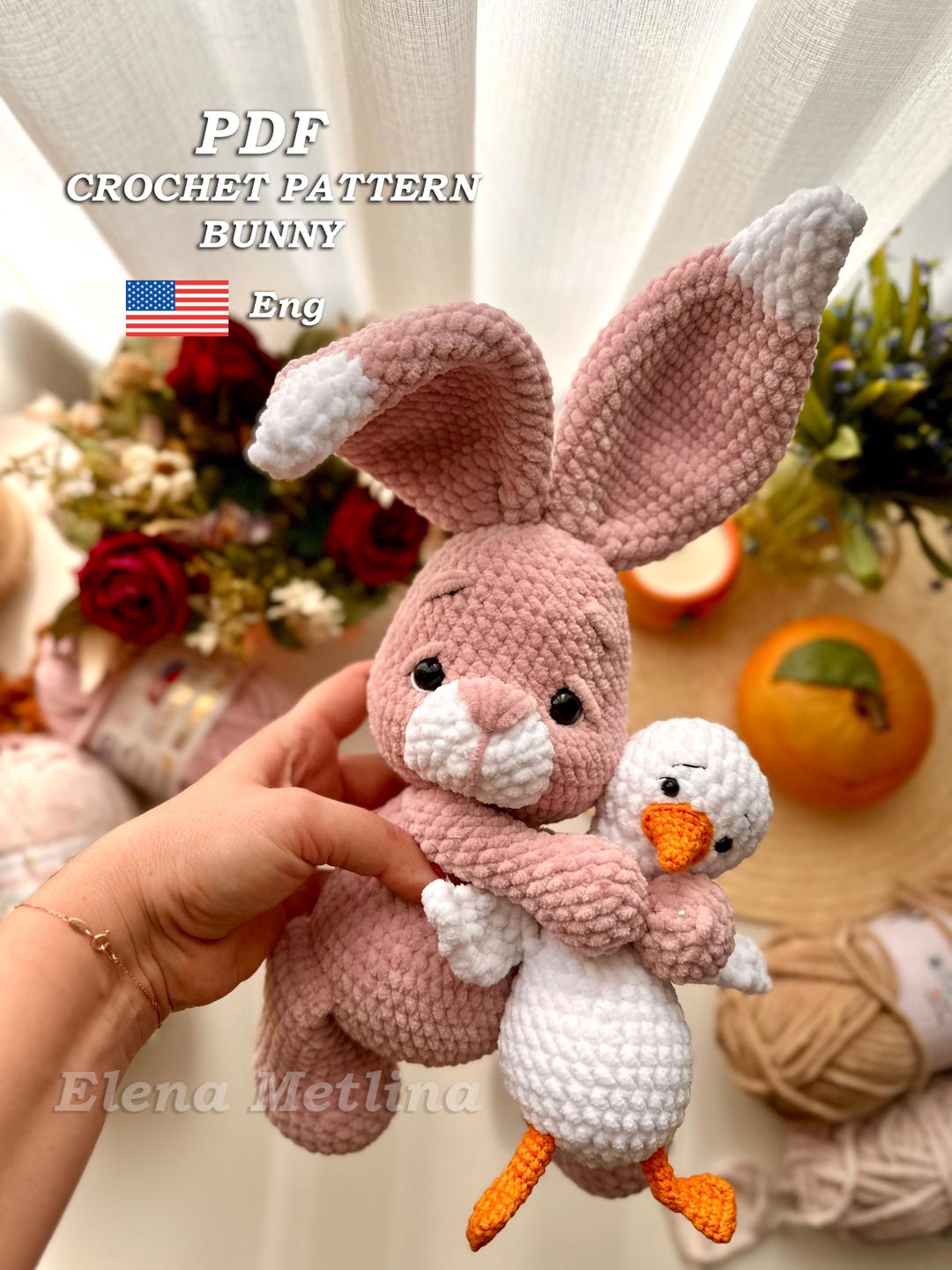 Crochet Pattern Bunny and Gosling, Amigurumi Pattern Plush Cute Bunny ...