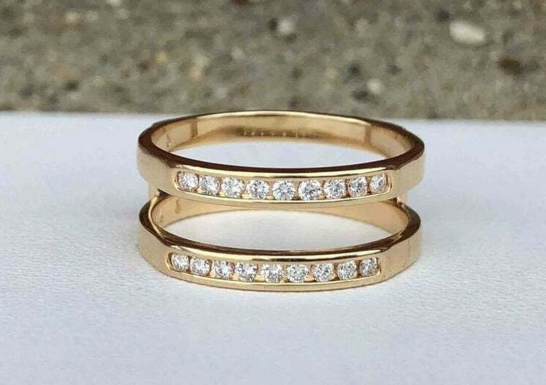 Double Row Wedding Band Double Band Ring 1.2 Ct Round - Etsy