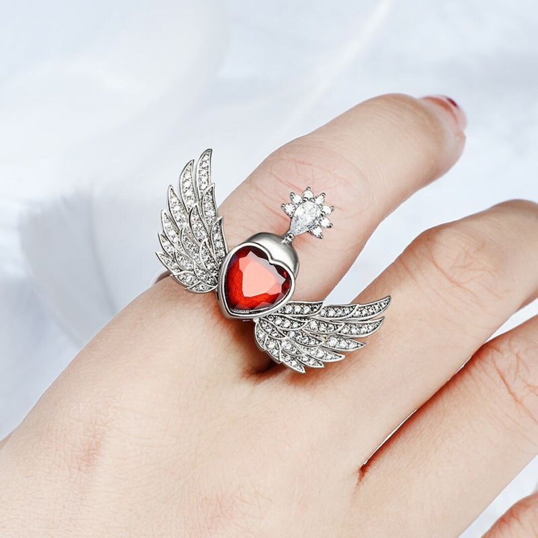 Angel Wings Engagement Ring for Women's 14K White Gold - Etsy