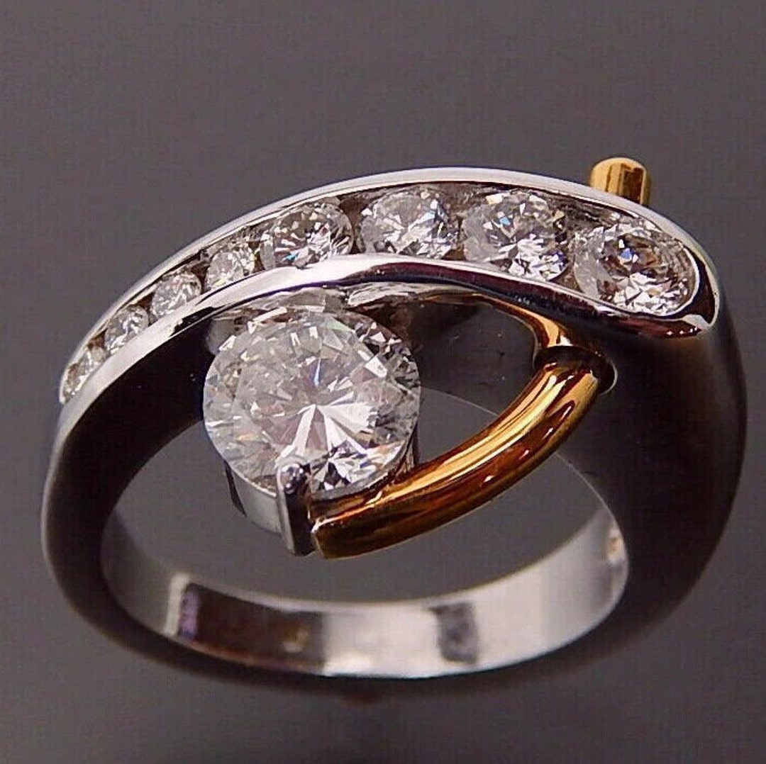 Men's Two Tone Bypass Engagement Ring Round 1.32 Ct - Etsy