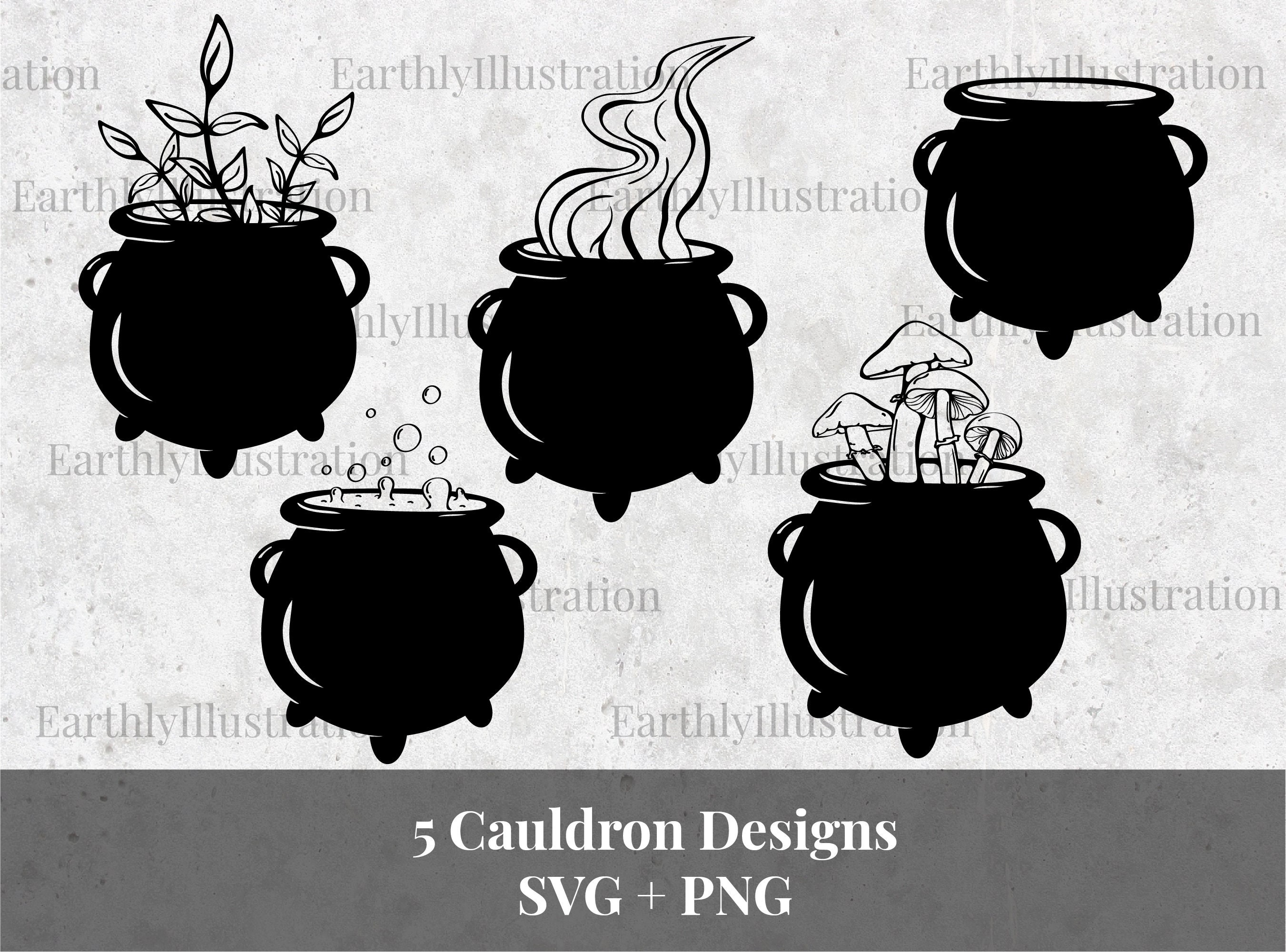 5 Cauldrons, SVG & PNG Files, Instant Download, Hand Drawn, for ...