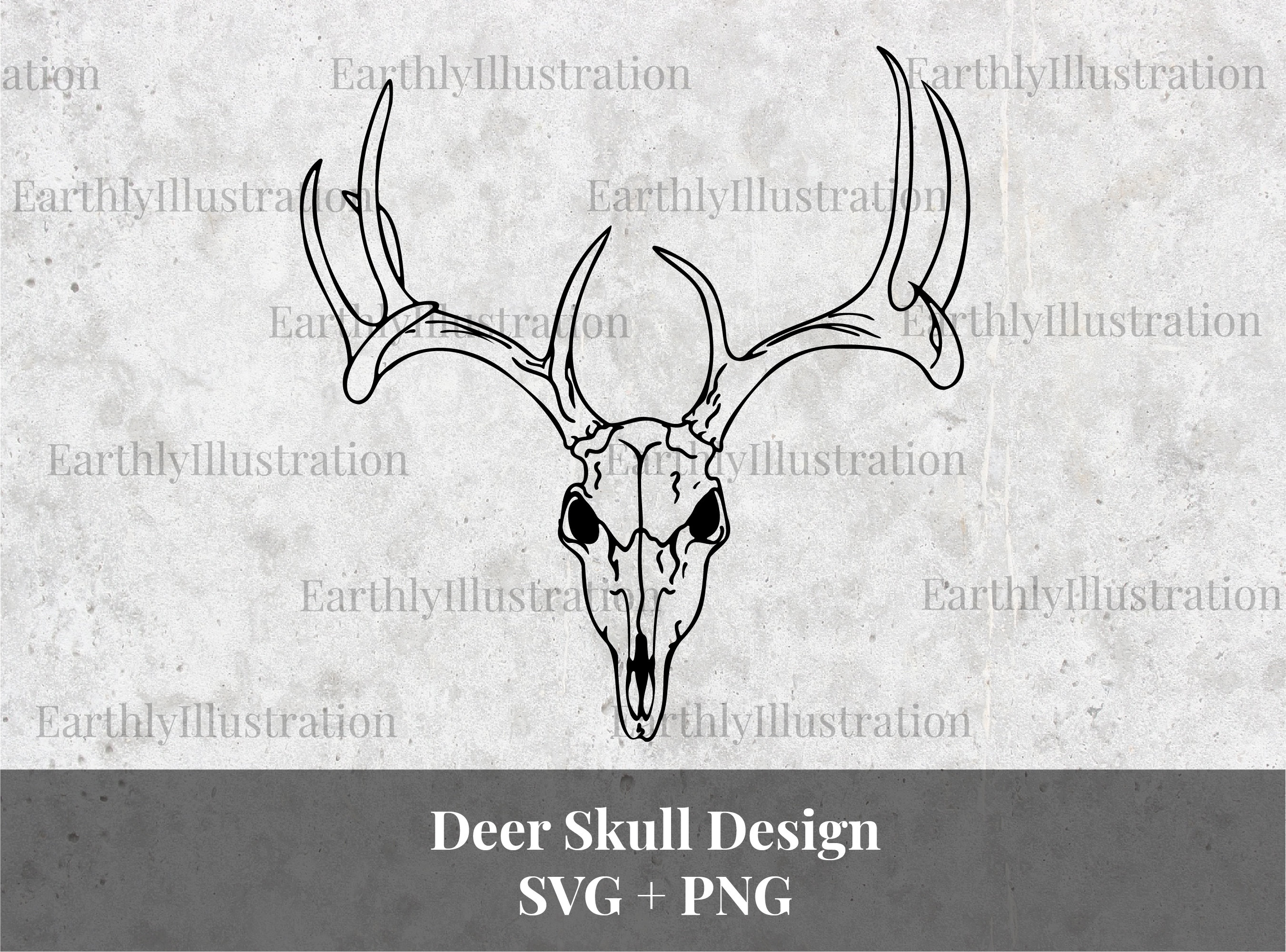 Deer Skull Design, SVG & PNG Files, Instant Download, Hand Drawn, for ...
