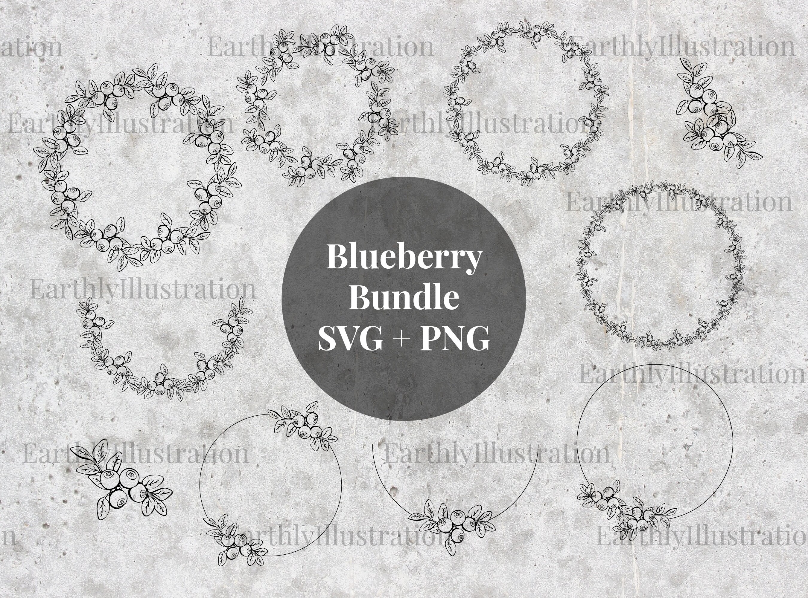 Set of 10 Hand Drawn Blueberry Designs, SVG & PNG Files, Instant ...