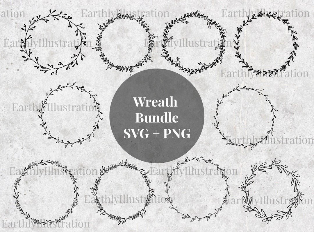 Set of 10 Hand Drawn Wreaths, SVG & PNG Files, Instant Download, for ...