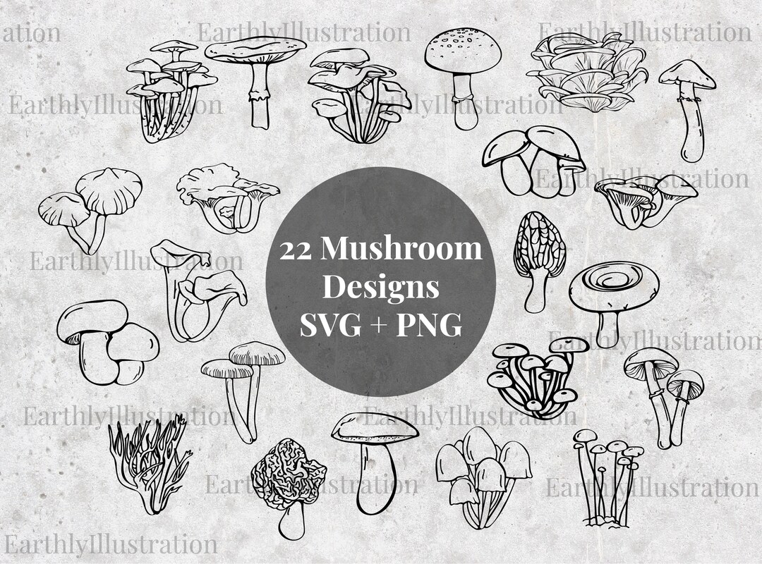 Mushroom Bundle, 22 Designs, SVG & PNG Files, Instant Download, Hand ...