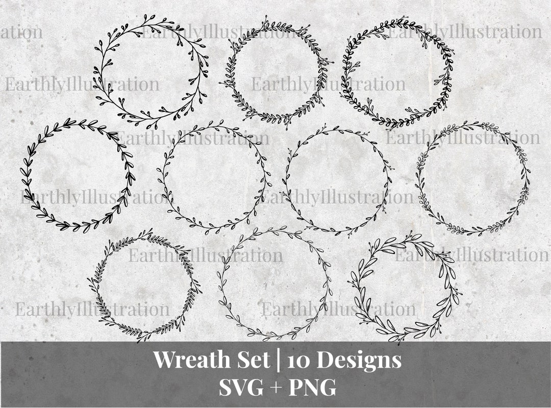 Hand Drawn Wreath Bundle, 10 Designs, SVG & PNG Files, Instant Download ...