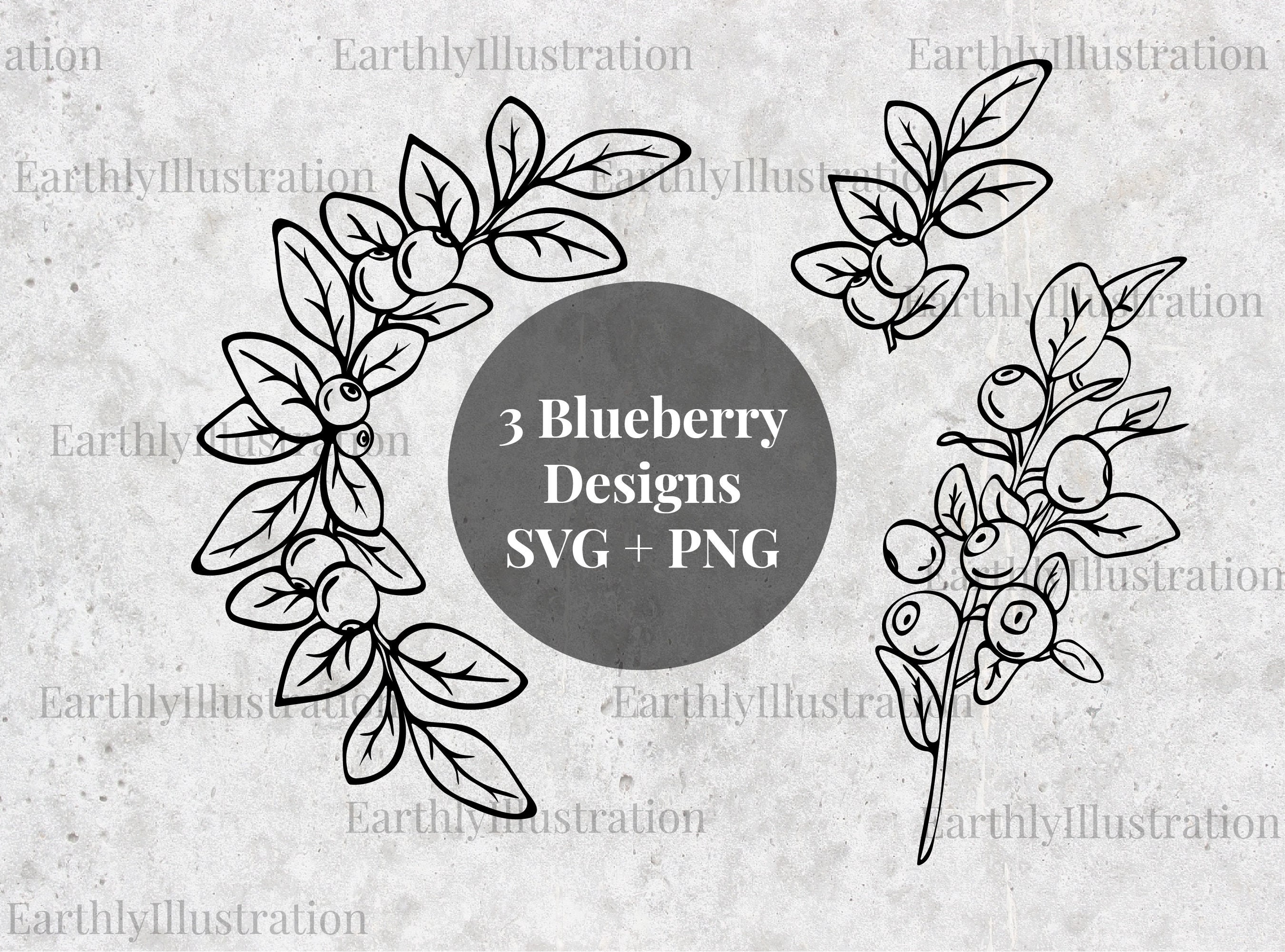 3 Blueberry Designs, SVG & PNG Files, Instant Download, Hand Drawn, for ...