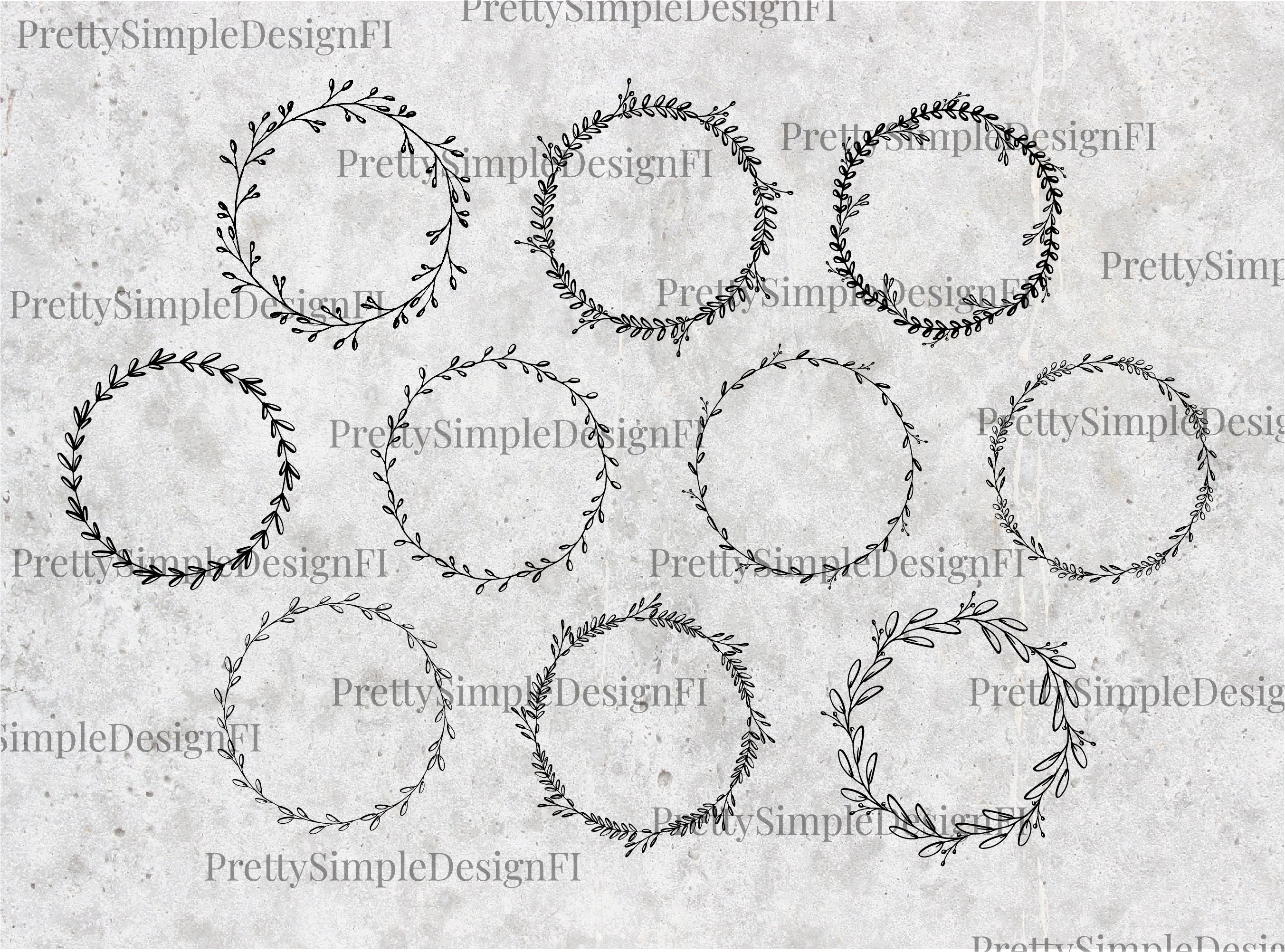 Set of 10 Hand Drawn Wreaths SVG & PNG Files Instant - Etsy