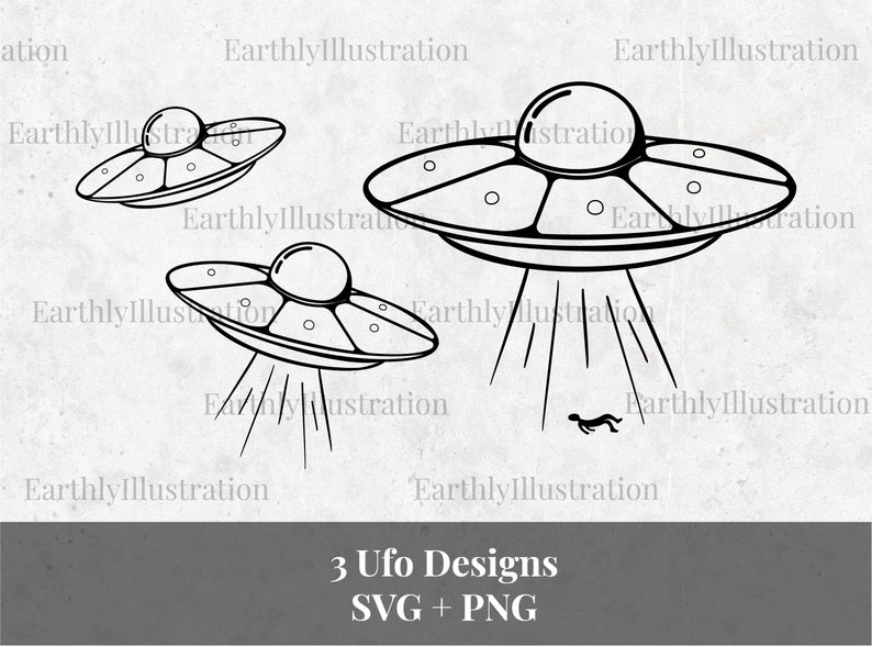 3 UFO Designs, SVG & PNG Files, Instant Download, Hand Drawn, for ...