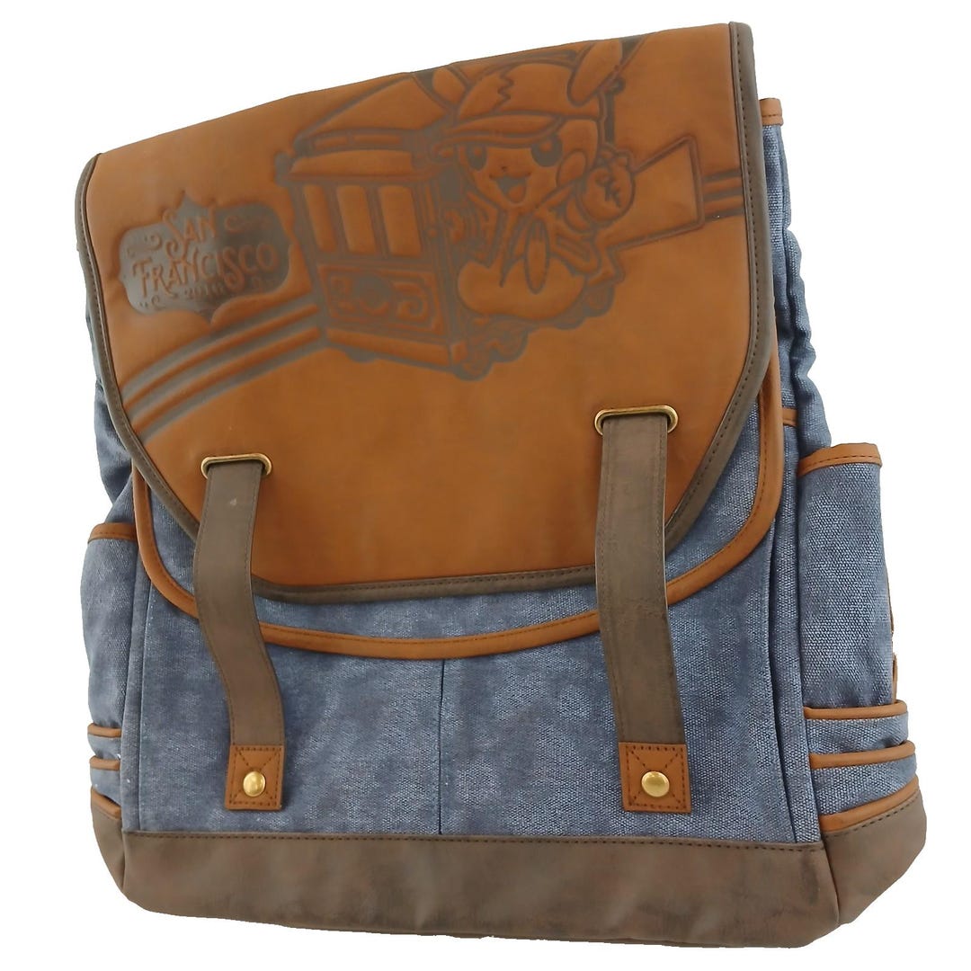 Pokemon Worlds 2016 SF Pikachu Backpack Tan Faux Leather Denim ...
