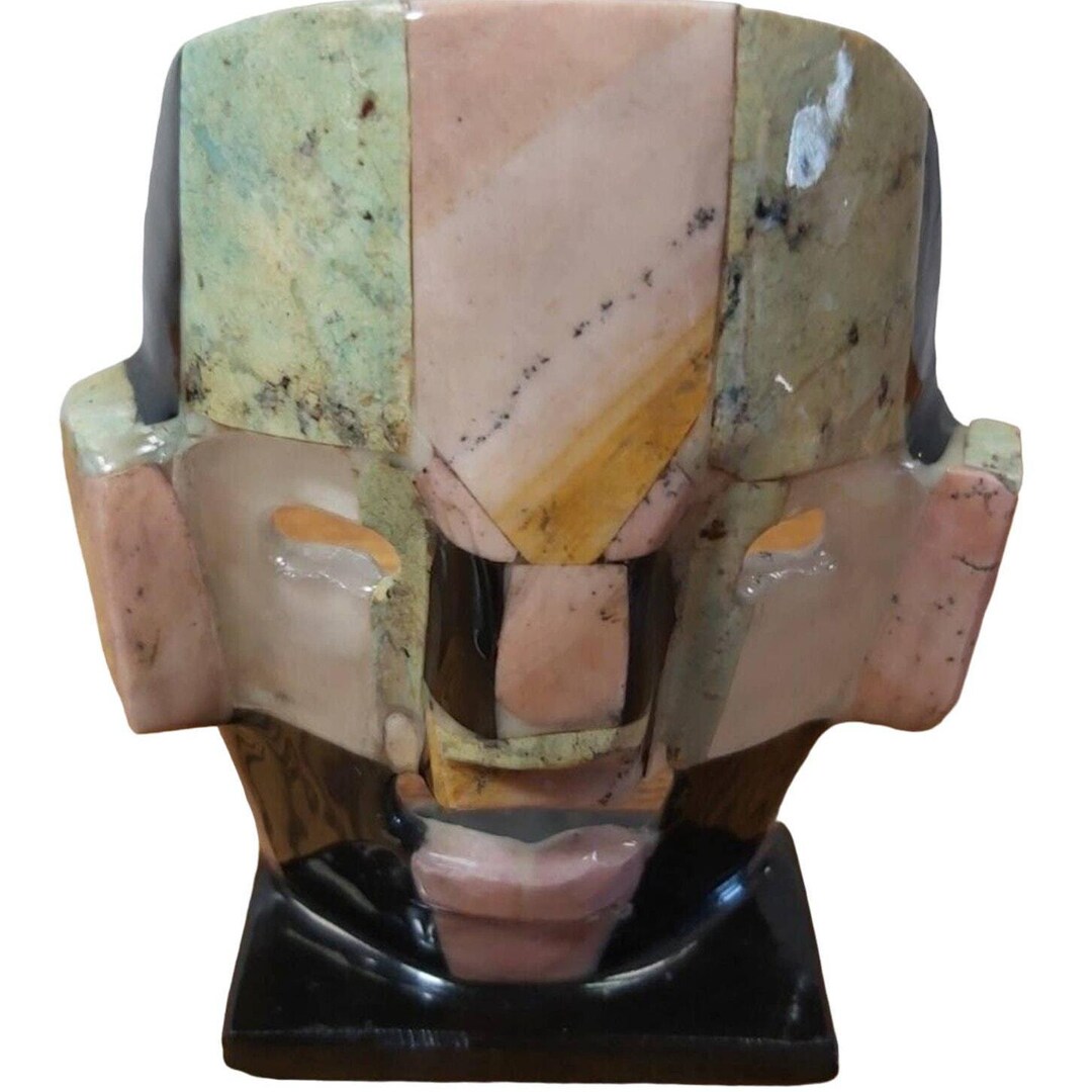 Folk Art Mayan Aztec Death Mask Onyx Abalone Mother of Pearl Sculpture ...