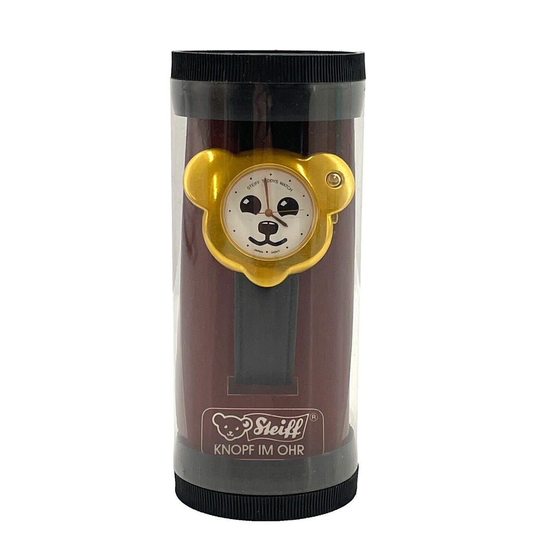 Steiff 1991 Casual Analog Wrist Watch Teddy Gold Head Brown Leather ...