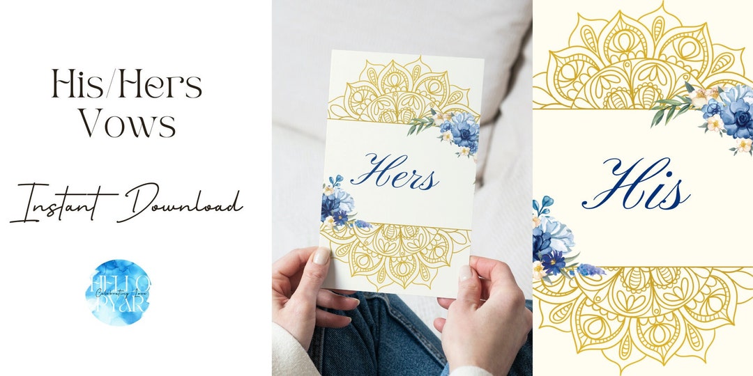 His Hers Vows Printable Vow Card, Instant Download Indian Wedding Vows ...