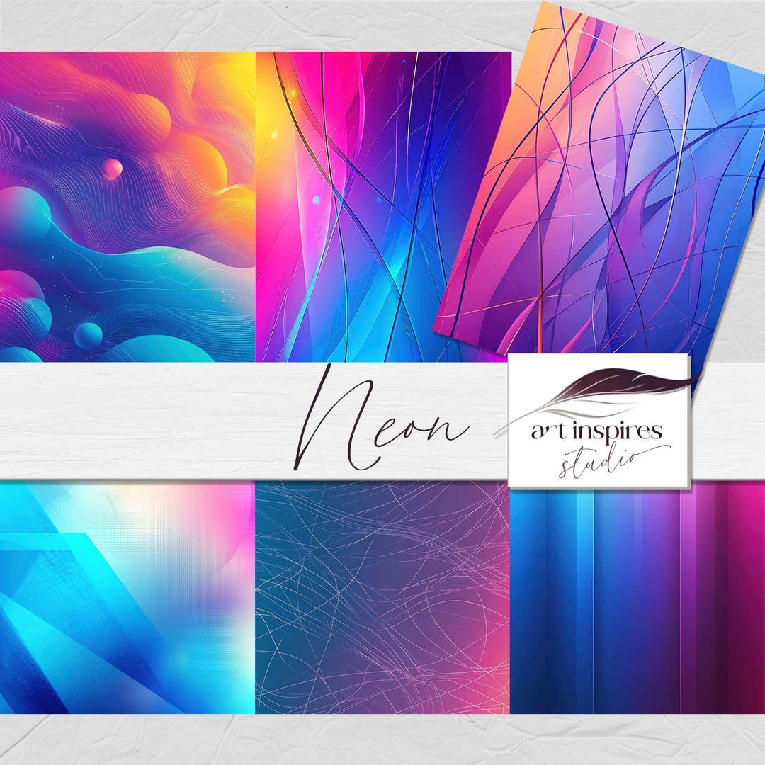 Neon Textures Digital Pack, Vibrant Glow Backgrounds, Electric Light ...