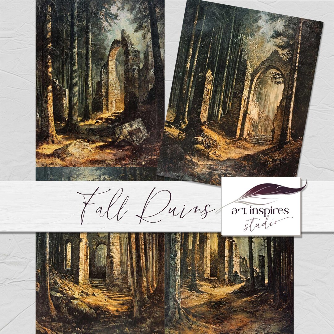 Ancient Ruins in Enchanted Forest Digital Scene, Mystical Medieval ...