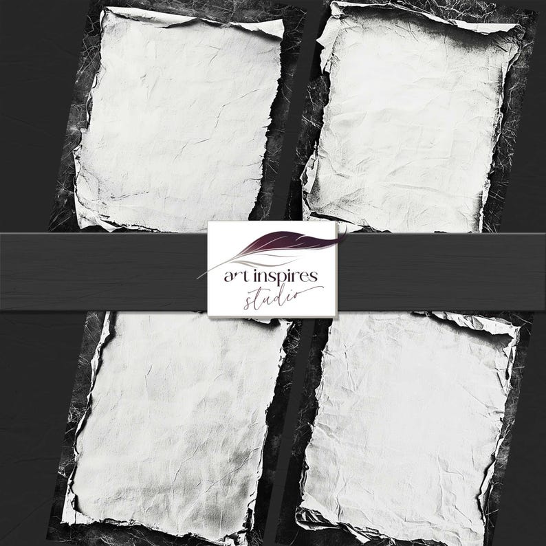 Torn Paper Edge Texture Overlay, Grunge White on Black Digital, Junk ...