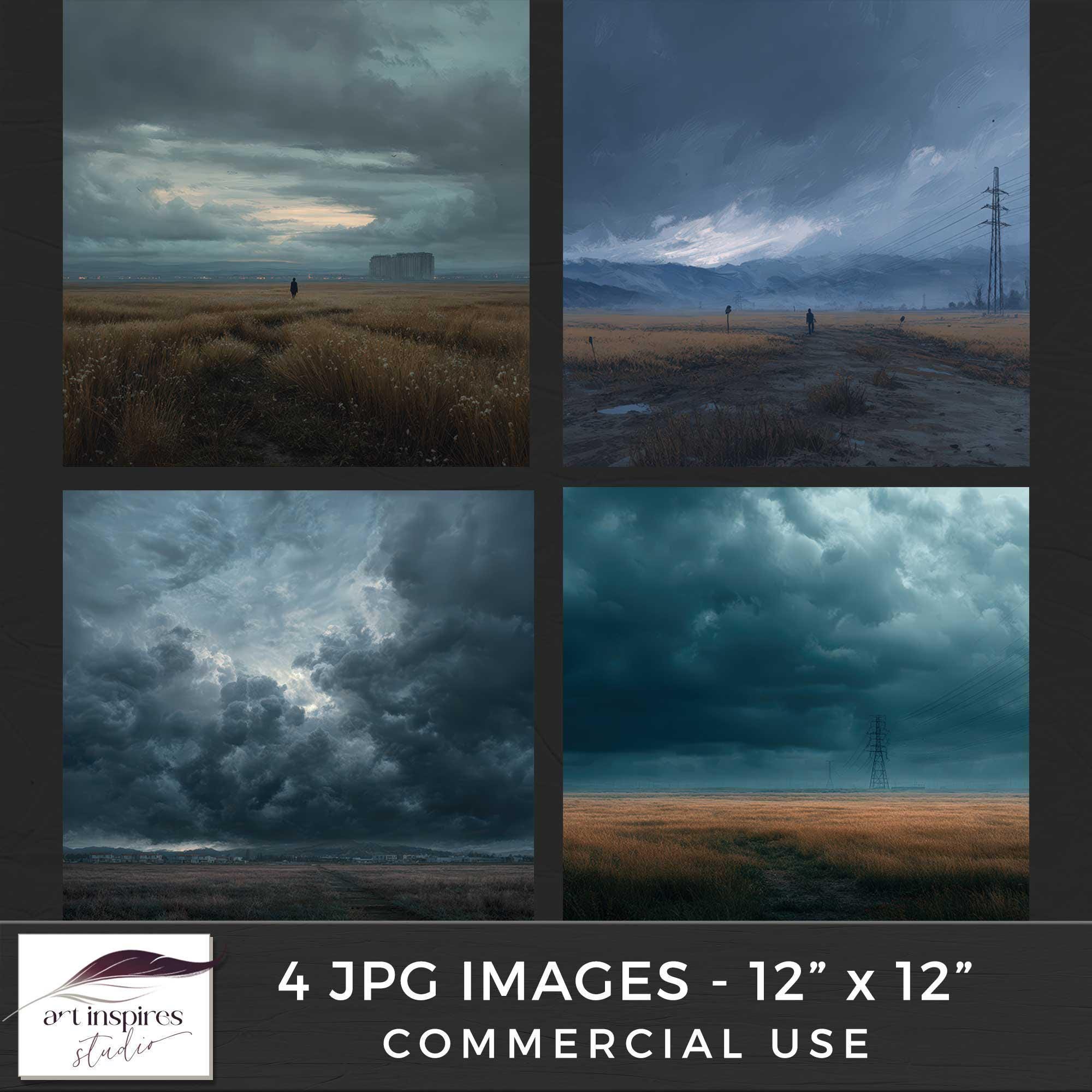 Stormy Field Scene Digital Backdrop, Fantasy Art Background, Dramatic ...