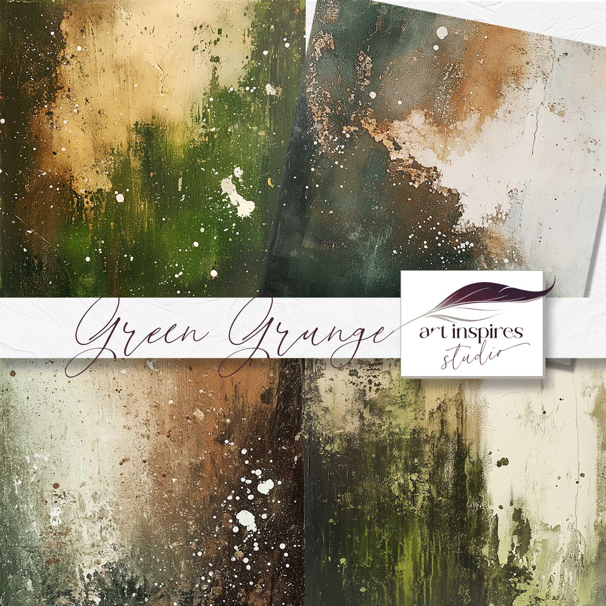 Green Grunge Texture Digital Paper, Distressed Abstract Background ...