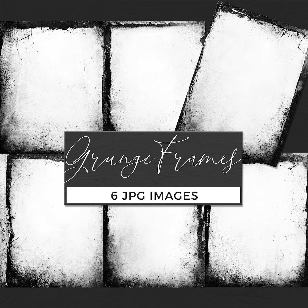 Black White Grunge Frames, Vignette Overlays, Photoshop Masks, Digital ...