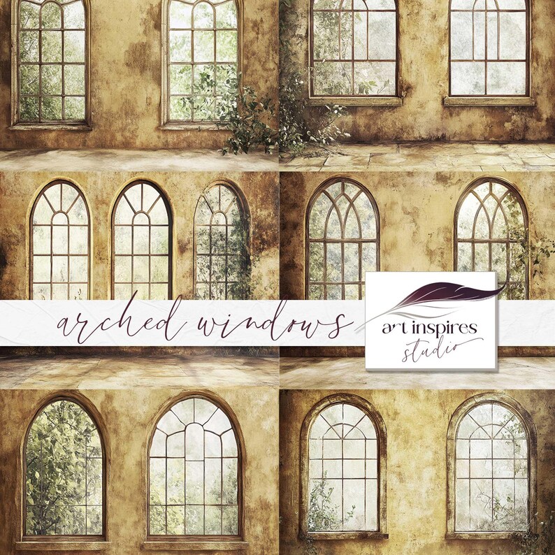Arched Windows Backdrop, Instant Download, Rustic Vintage Building ...