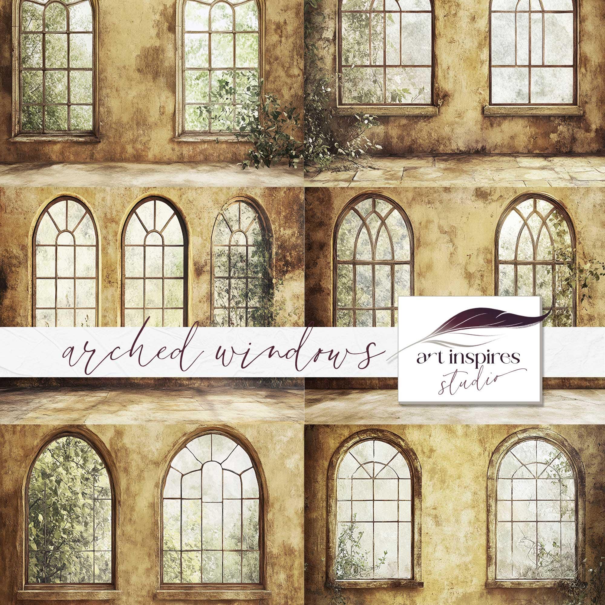 Arched Windows Backdrop, Instant Download, Rustic Vintage Building ...