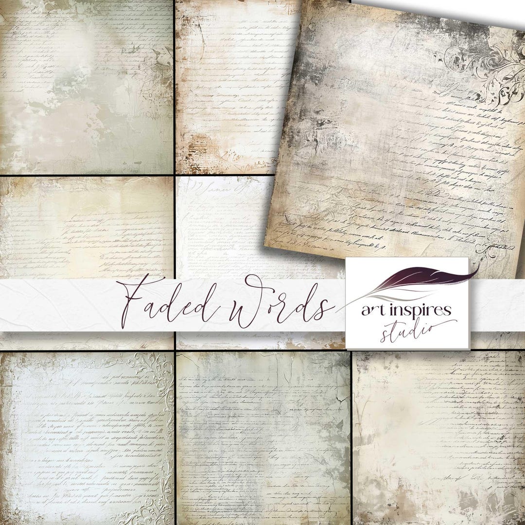 Faded Script Digital Paper, Vintage Handwriting Texture, Grunge ...