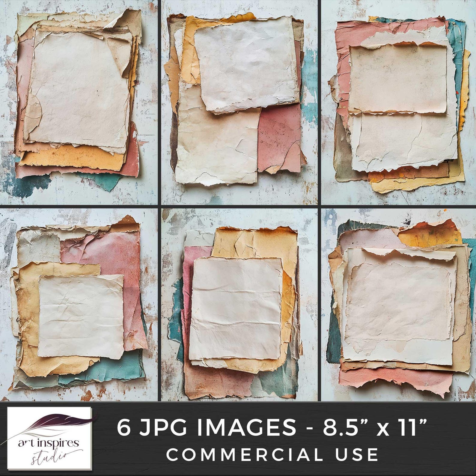 Stacked Vintage Paper Textures, Torn Pages Digital Backdrop, Layered ...