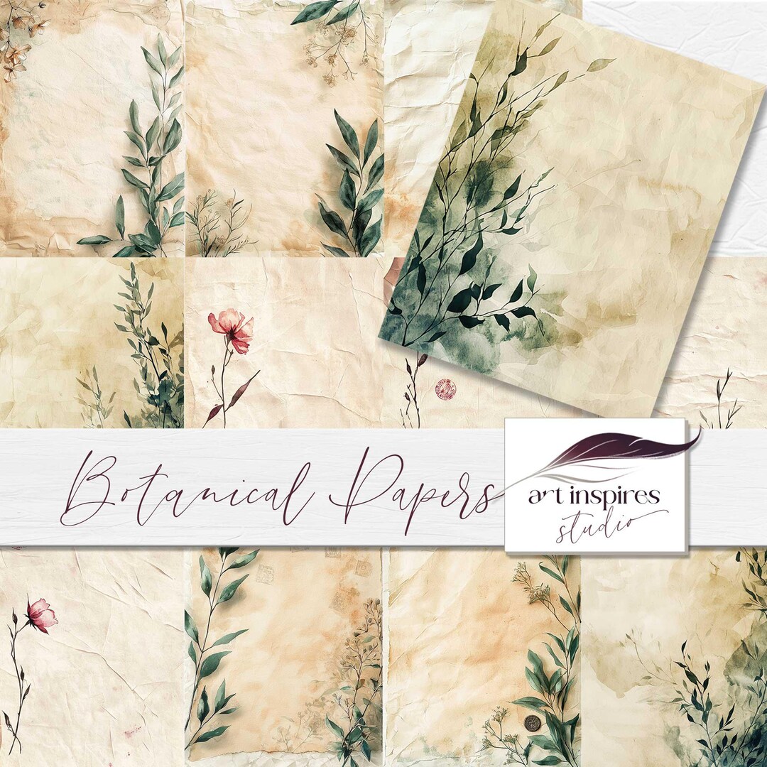 Vintage Botanical Digital Papers, Aesthetic Aged Paper Backgrounds ...