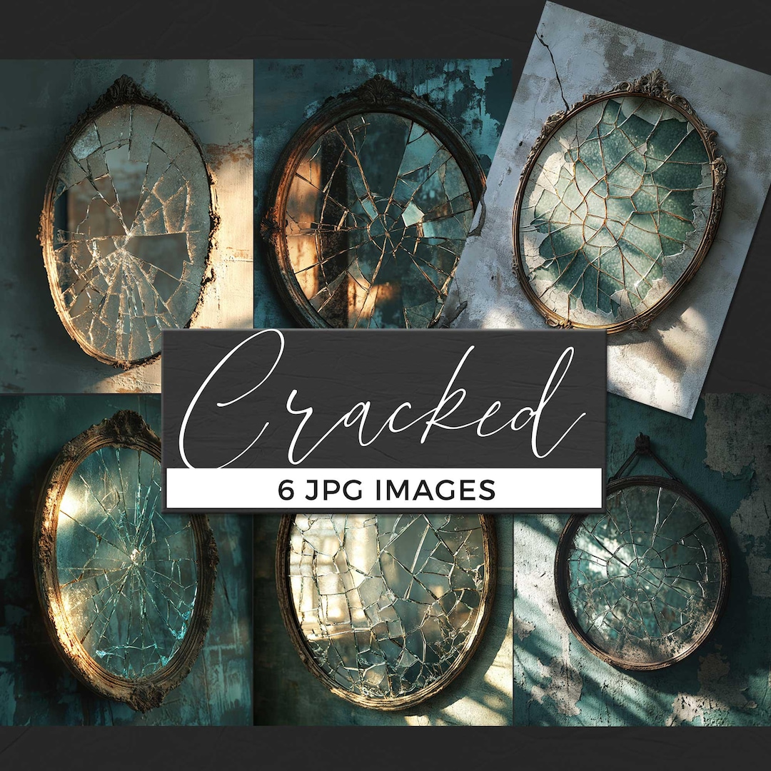 Cracked Mirror Textures, 6 Broken Glass Reflections JPG Images, Vintage ...