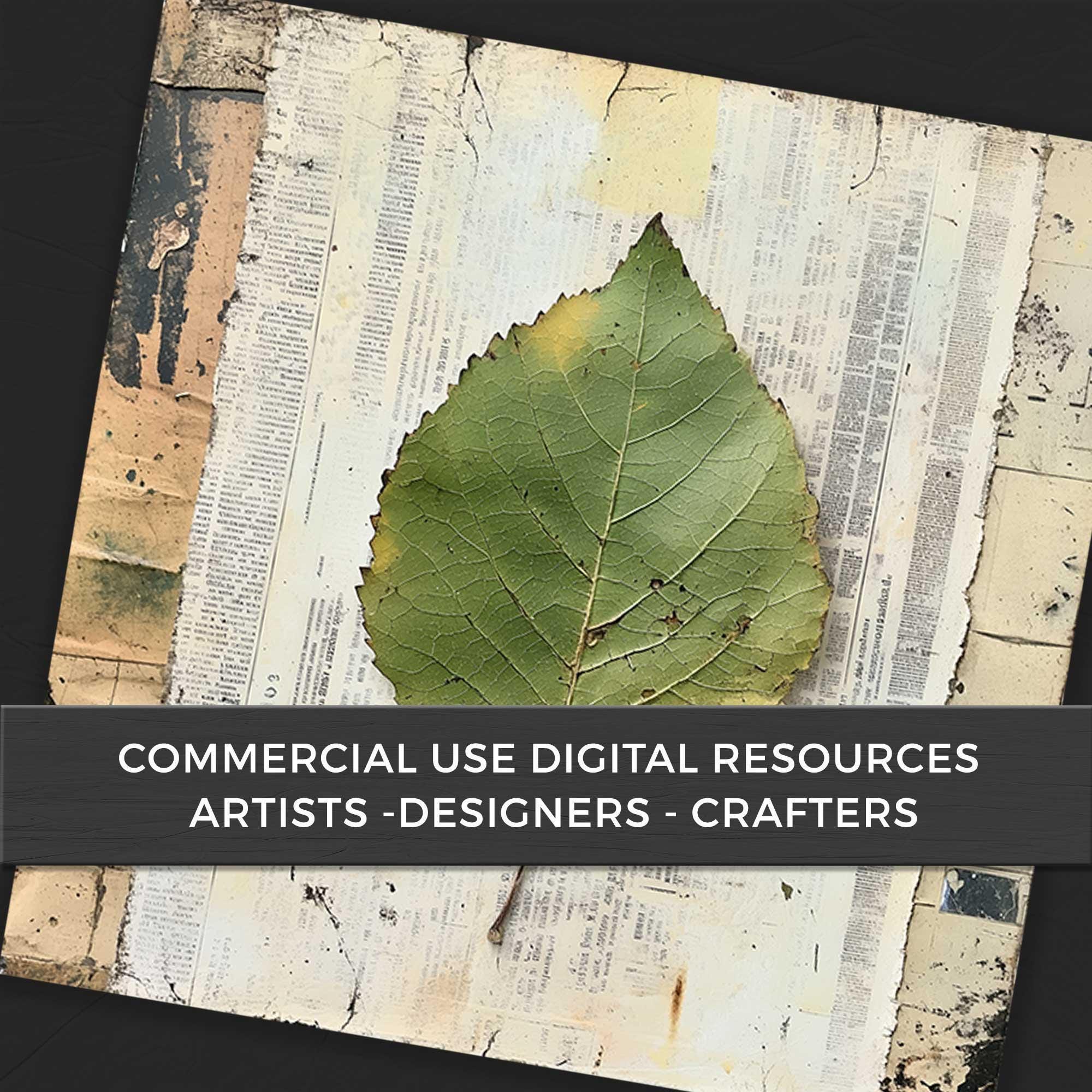 Green Leaf Digital Paper, Rustic Textured Background, Vintage Collage ...