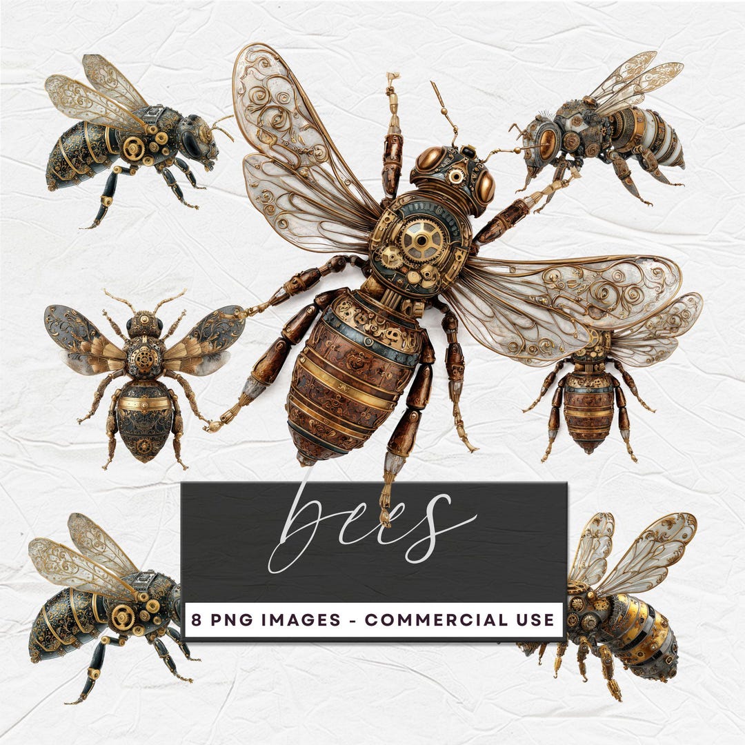 Steampunk Bees Clipart, Brass & Copper Clockwork Bee Illustrations for ...