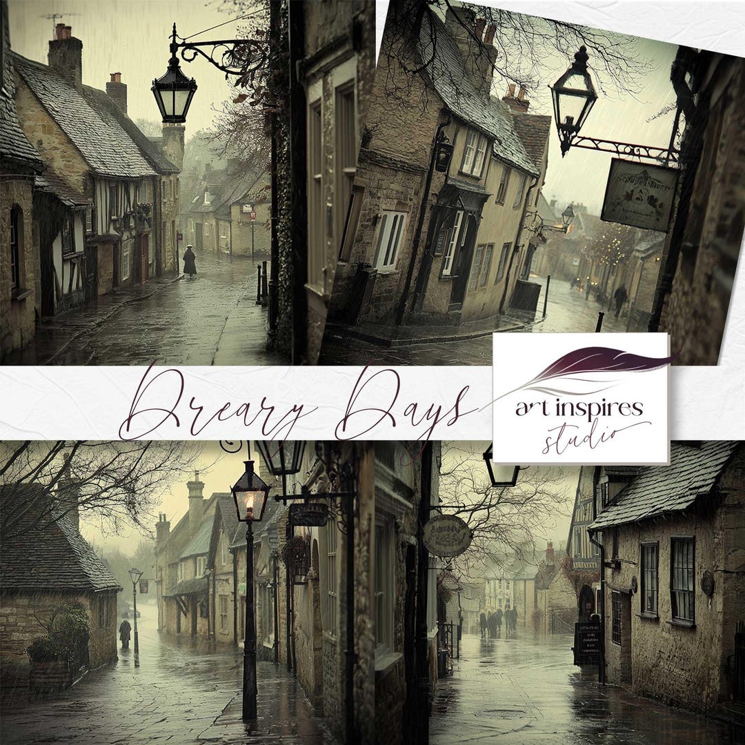 Raining Village Backdrop, Dreary Town Background, Country Town Overlay ...