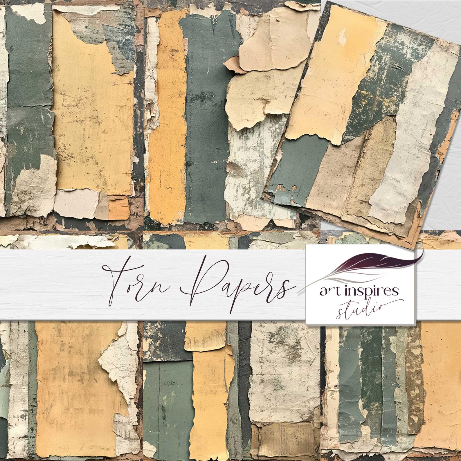 Torn Vintage Paper Textures, Ripped Pages Digital Backdrop, Layered ...