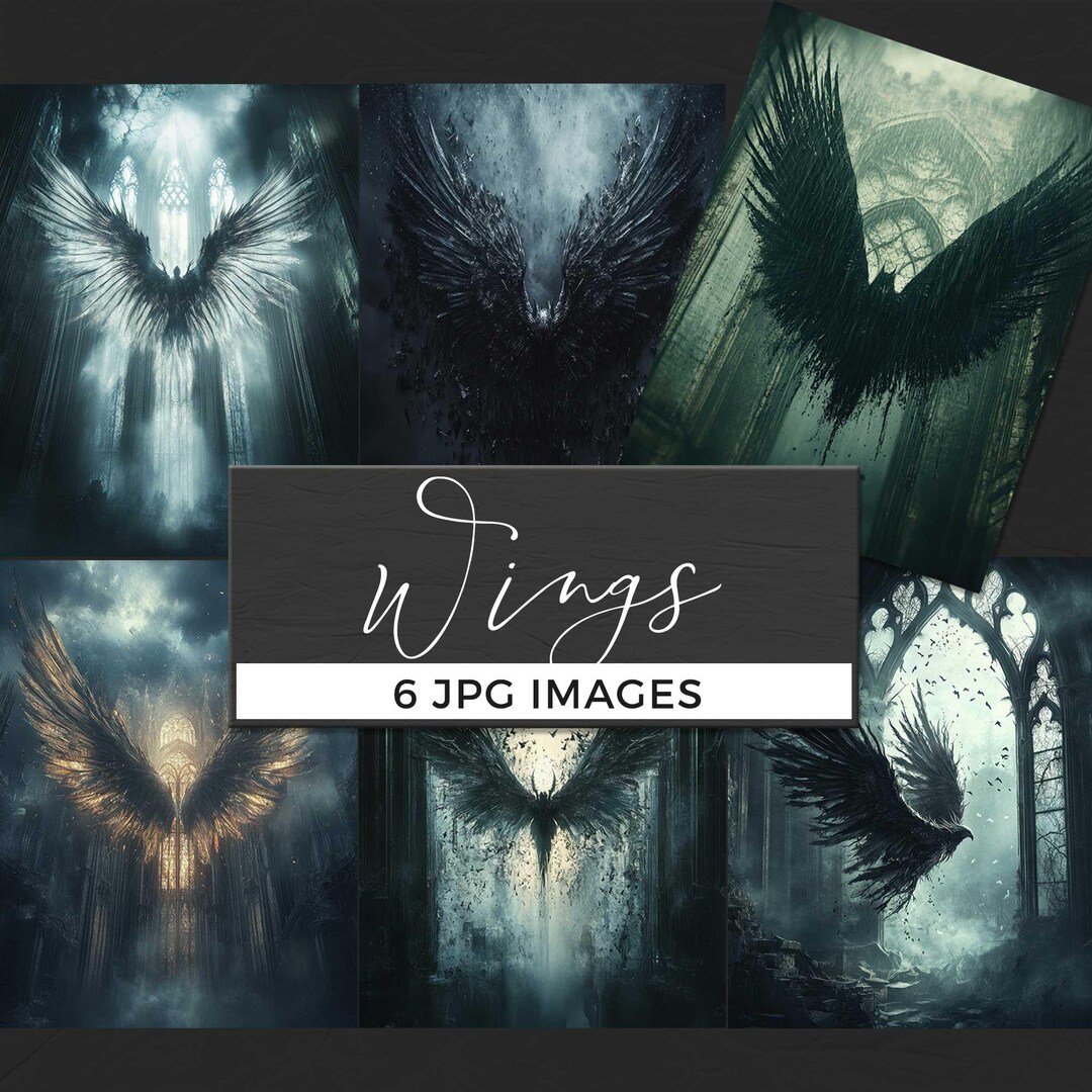 Dark Cathedral Angel Wings Pack, 6 JPG Fantasy Wing Backgrounds, Gothic ...