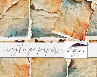 Torn Vintage Paper Textures, Ripped Pages Digital Backdrop, Layered ...