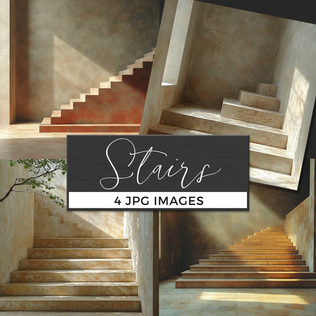 Minimalist Stone Stairs Pack, 4 JPG Architectural Backgrounds, Surreal ...