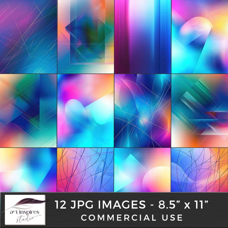 Abstract Digital Paper Pack, Neon Backgrounds, Bright Backdrops, Modern ...