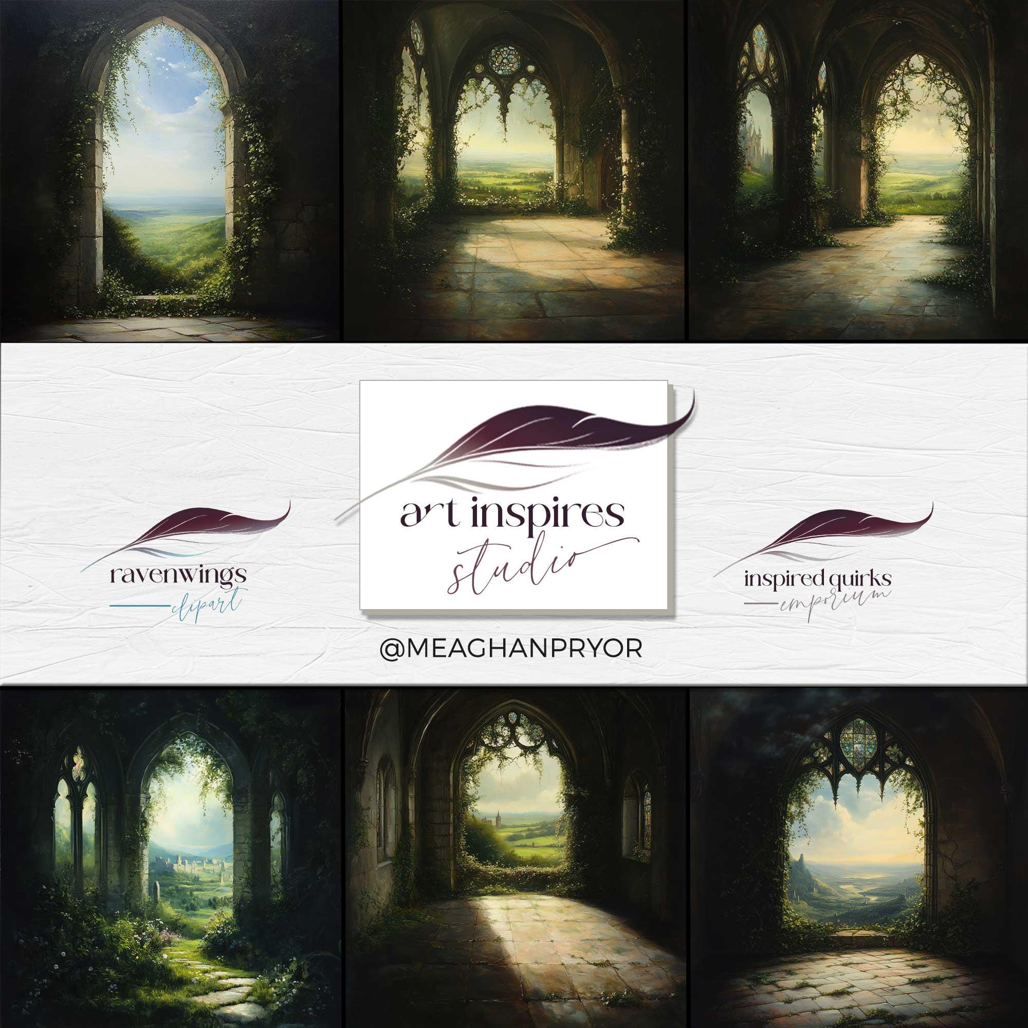 Fantasy Castle Digital Background, Medieval Archway Scene, Sunlit ...
